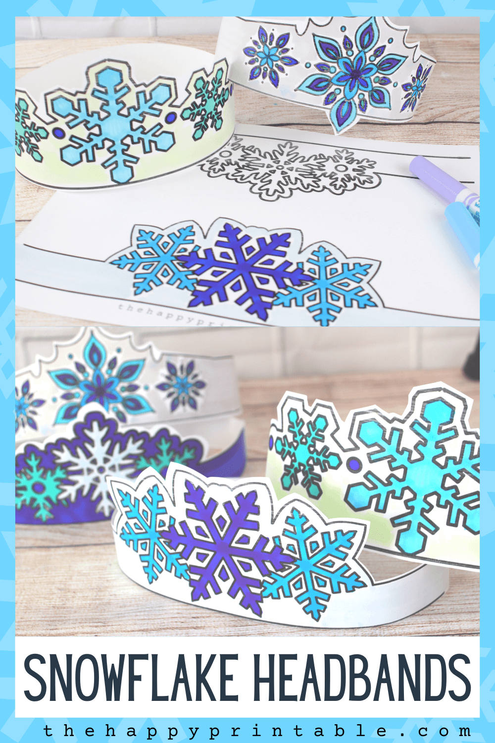 Printable Snowflake Headbands to Color | The Happy Printable