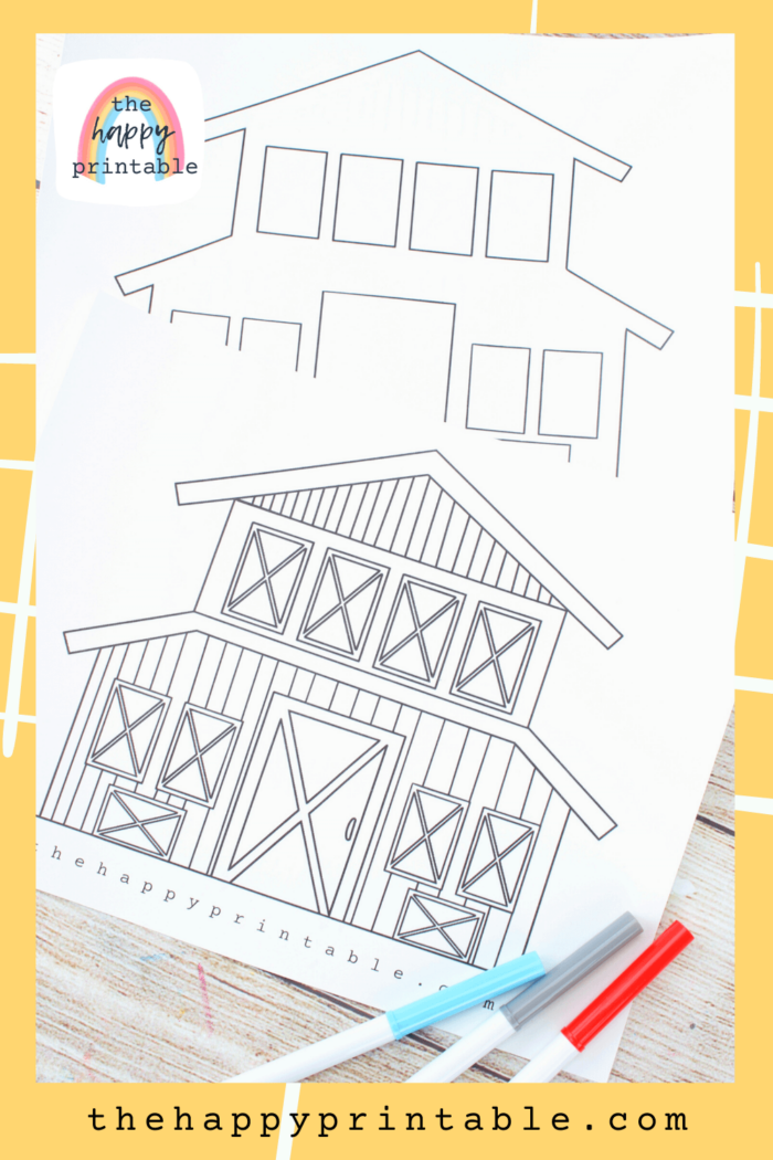 Barn Coloring Page for Kids | The Happy Printable