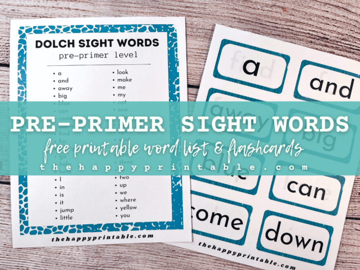 Pre Primer Sight Words Flashcards & More | The Happy Printable