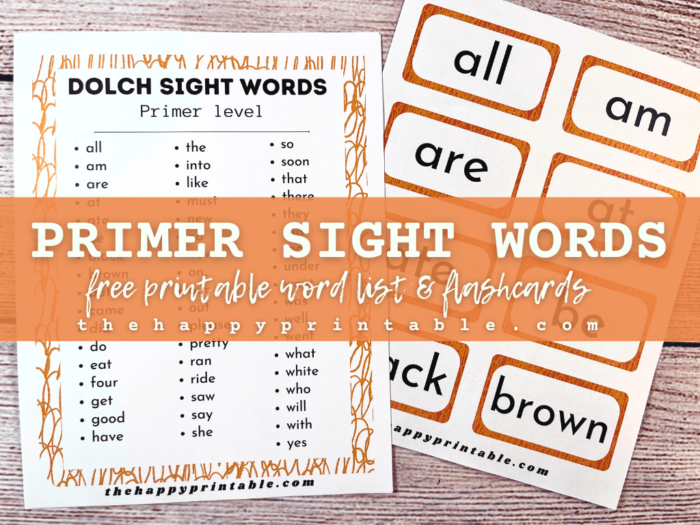 Dolch Primer Sight Word Flashcards | The Happy Printable