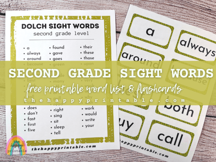 Second Grade Dolch Sight Word Flashcards | The Happy Printable