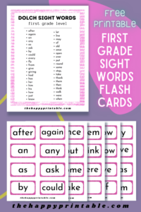 First Grade Dolch Sight Word Flashcards | The Happy Printable