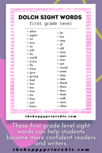 First Grade Dolch Sight Word Flashcards | The Happy Printable