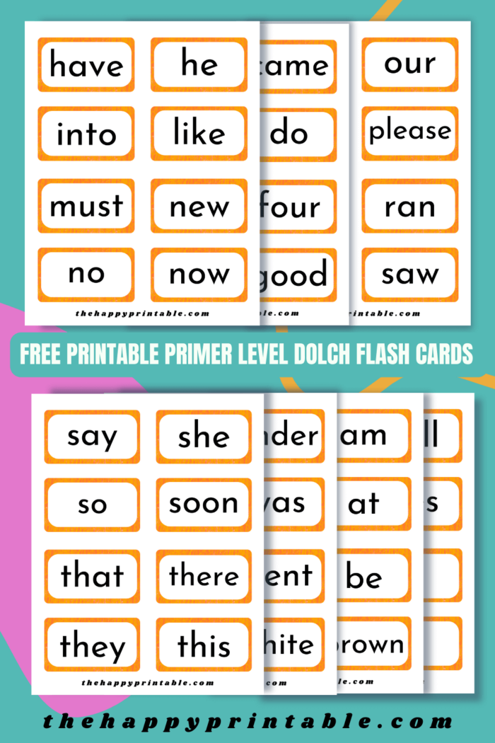 Dolch Primer Sight Word Flashcards | The Happy Printable