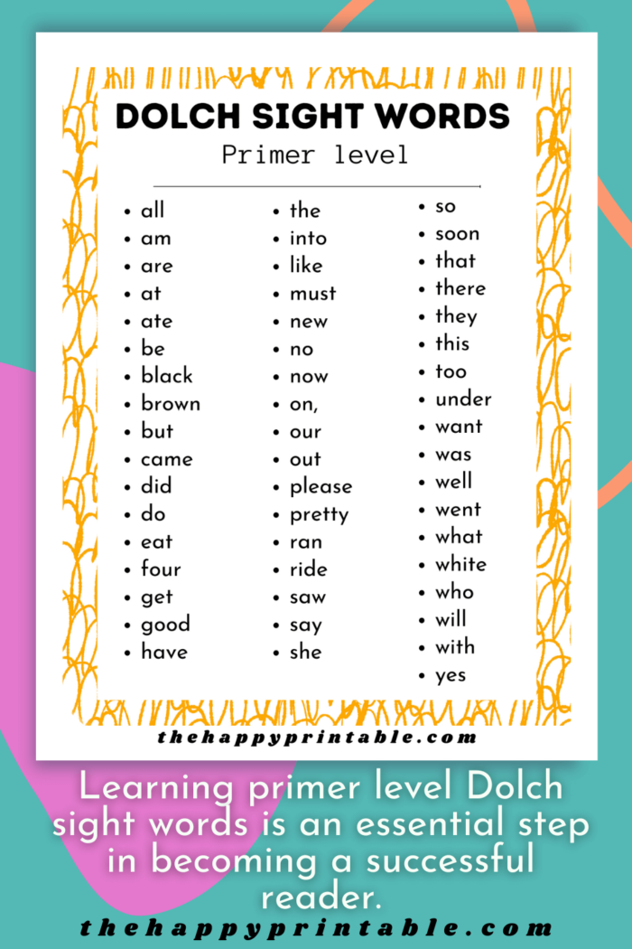 Dolch Primer Sight Word Flashcards | The Happy Printable