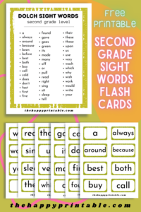 Second Grade Dolch Sight Word Flashcards | The Happy Printable