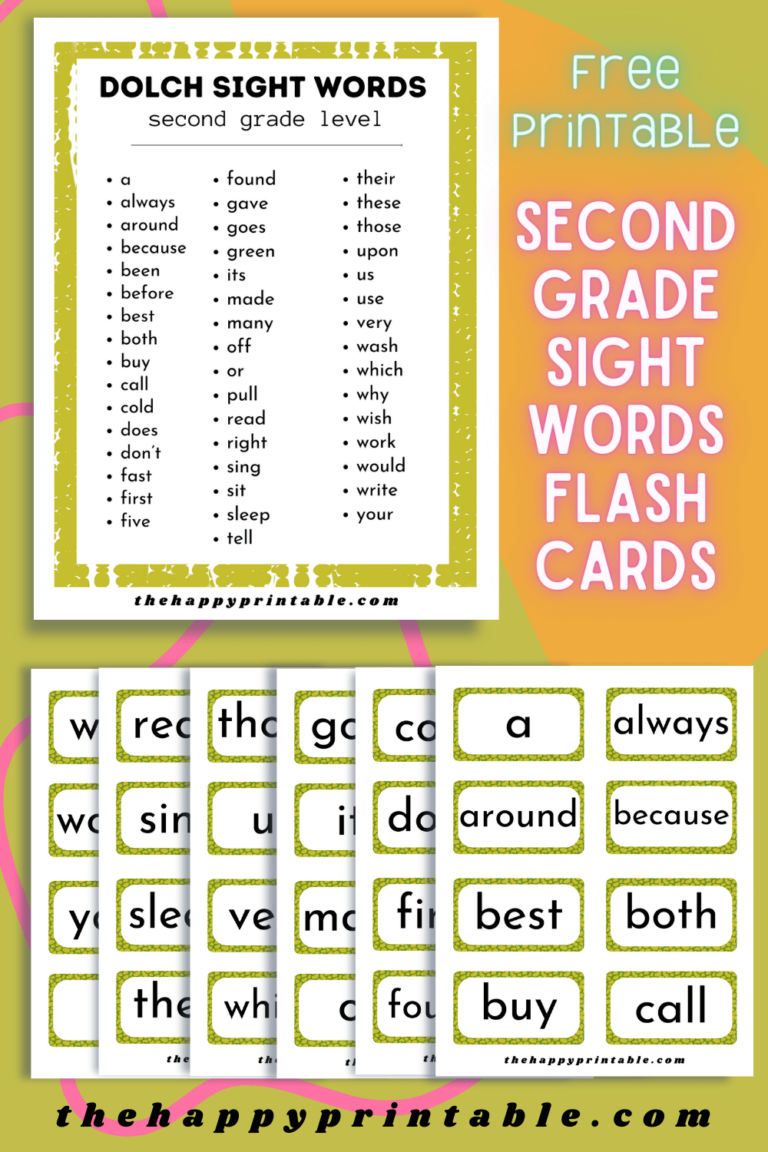 Second Grade Dolch Sight Word Flashcards | The Happy Printable