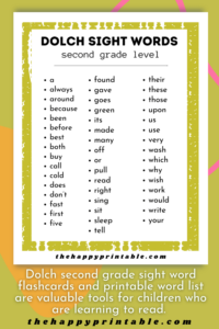 Second Grade Dolch Sight Word Flashcards | The Happy Printable