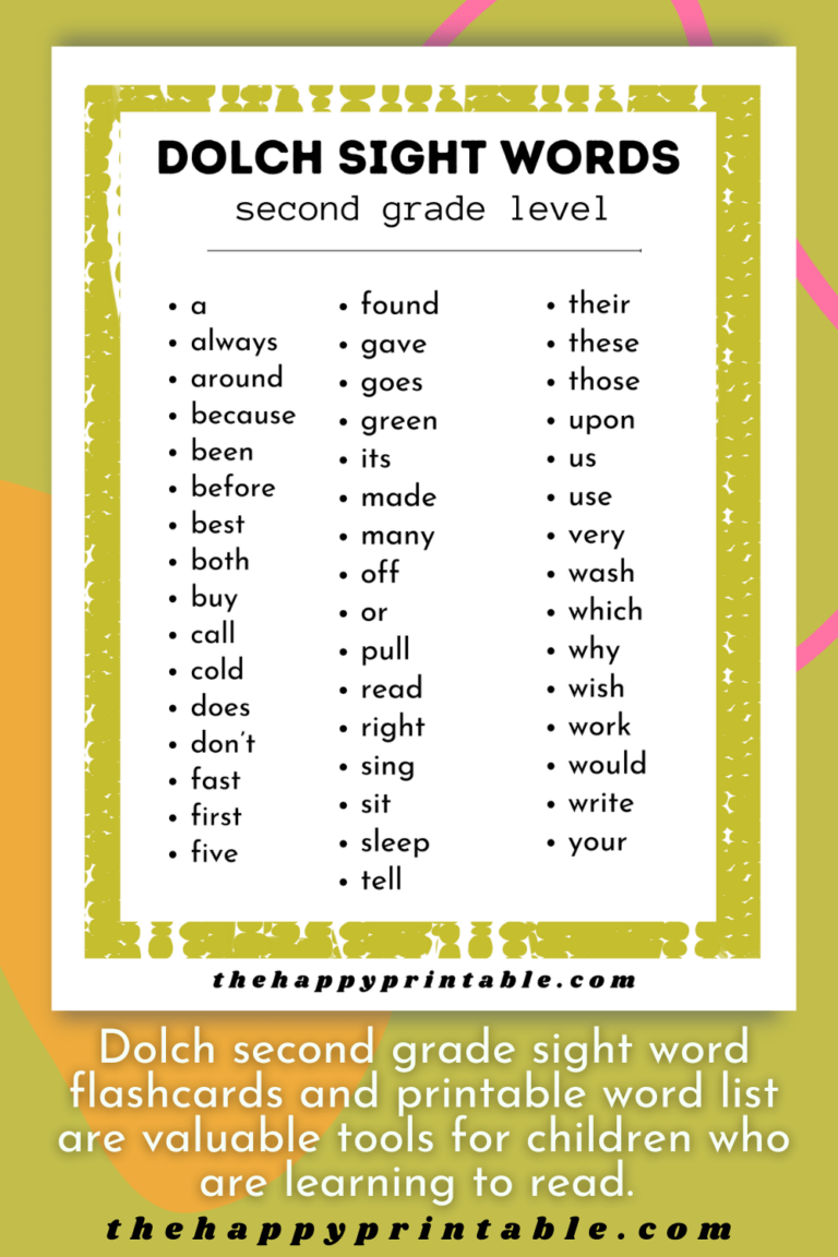 Second Grade Dolch Sight Word Flashcards | The Happy Printable
