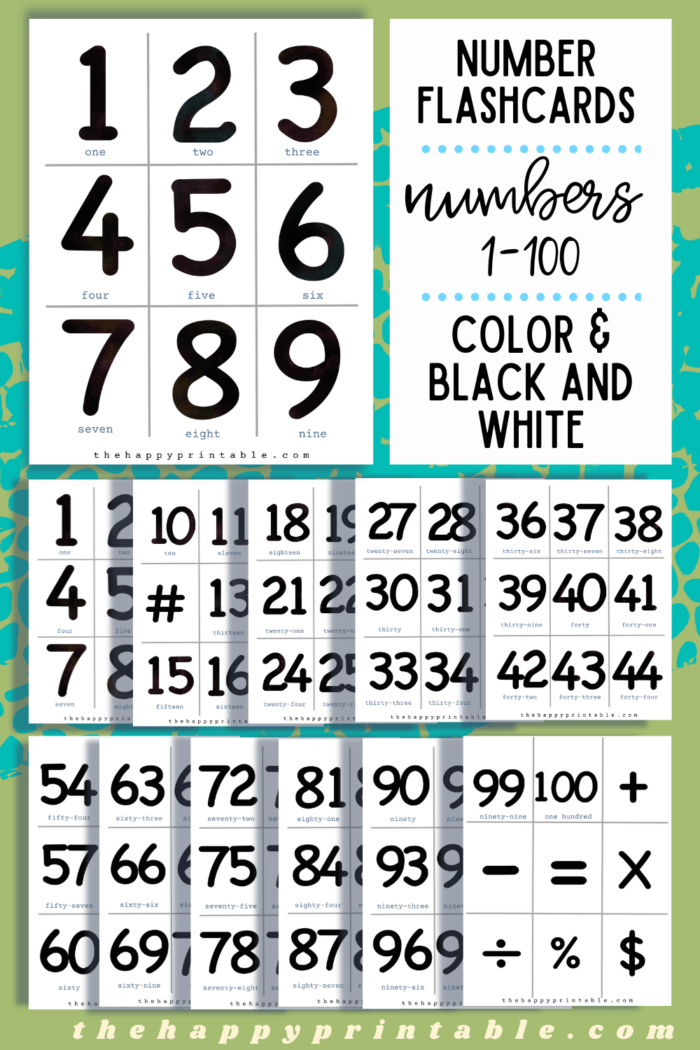 Free Printable Number Flashcards- Number 1-100 & Functions Signs | The ...
