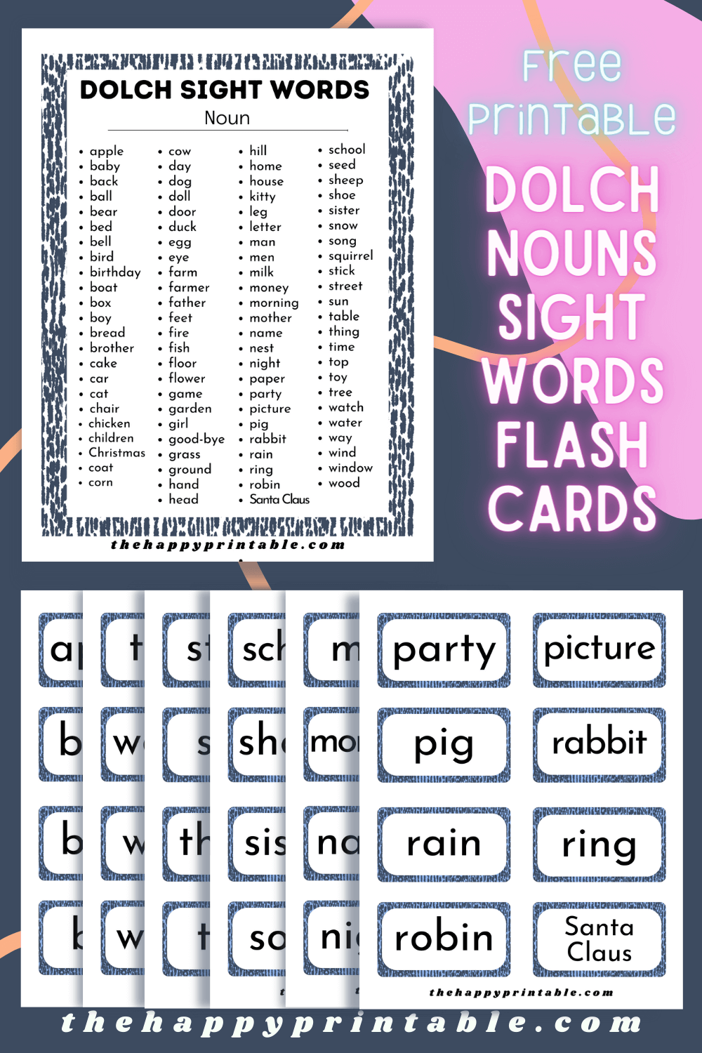 Dolch Noun Sight Word Flashcards | The Happy Printable