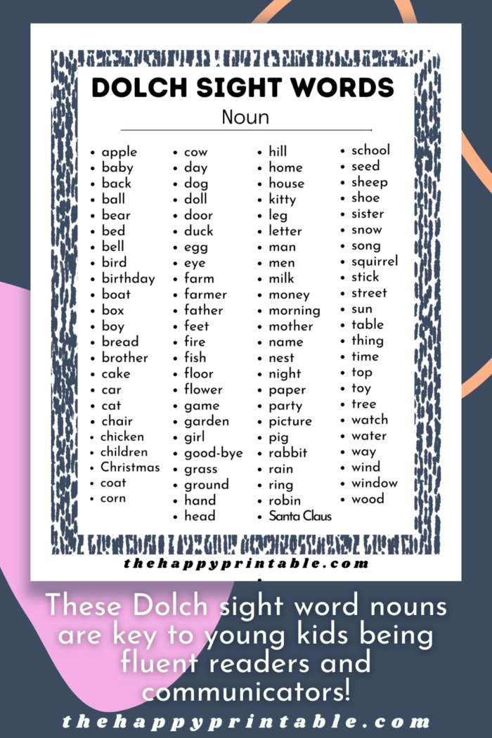 Dolch Noun Sight Word Flashcards | The Happy Printable