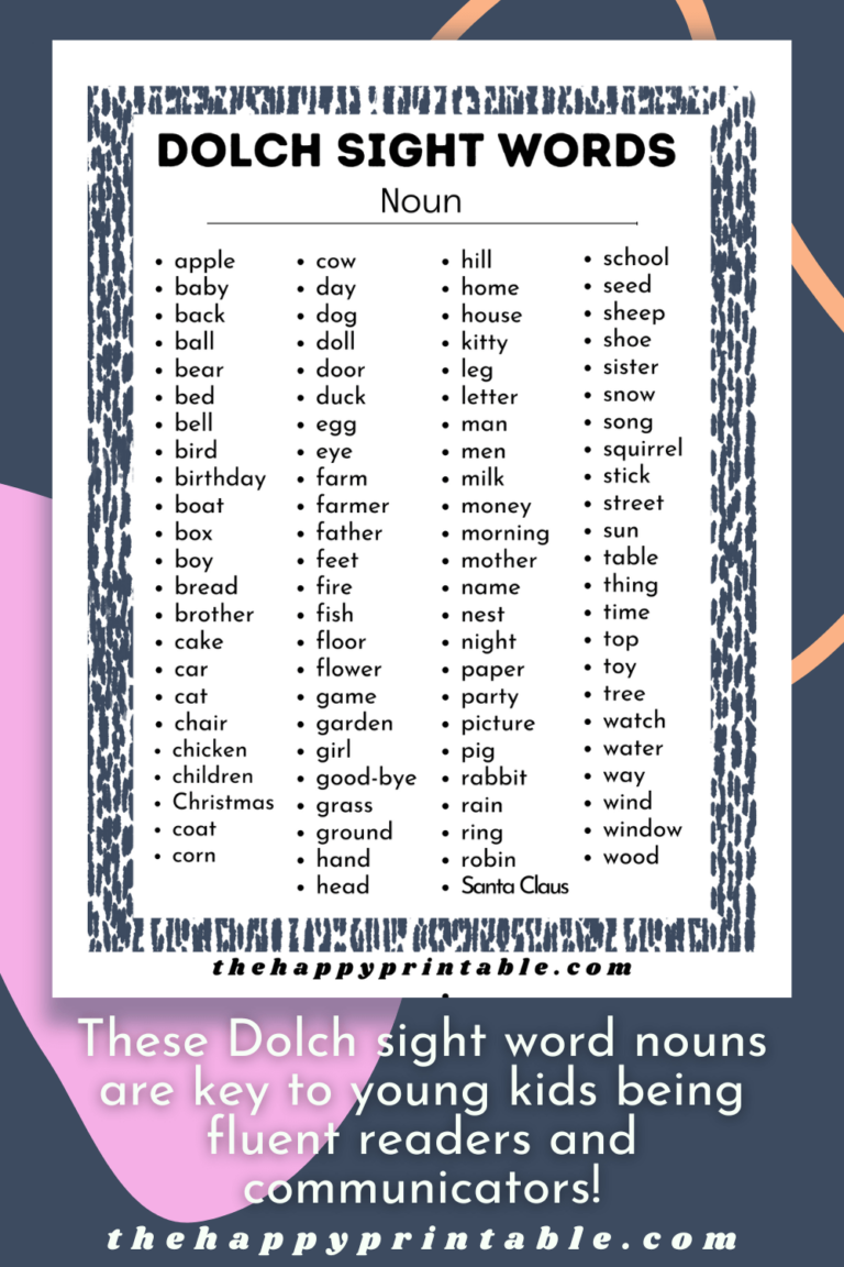 Dolch Noun Sight Word Flashcards | The Happy Printable