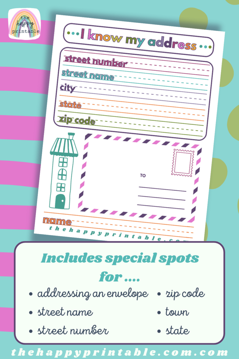 My Address Printable | The Happy Printable